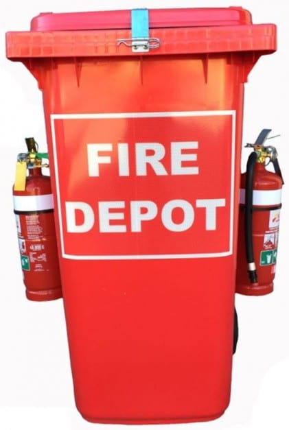 Mines Fire Depot Box Wheel Bin Type w/ Front & Side Labels
