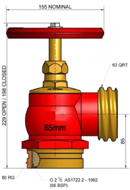 Hydrant Landing Valve 65mm QRT Roll Groove Inlet : AWFS